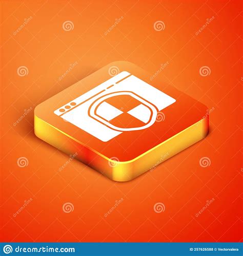 Isometric Browser With Shield Icon Isolated On Orange Background