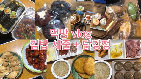 먹방브이로그어쩌다보니 많이 먹는중 오토김밥닭강정 쿠키 토핑유부초밥 돈까스 새우카츠 만두 집밥휘낭시에 마들렌 멕시카나닭강정 식이장애 극복 브이로그