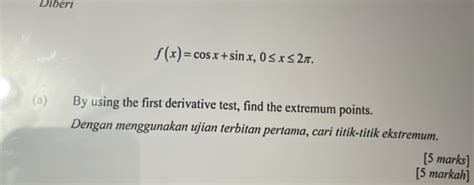 Diberi F X Cosx Sinx 0 X 2 By Using The First StudyX