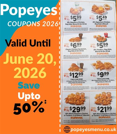 Popeyes Coupons Codes Printable Free Pdf 27 May 2026