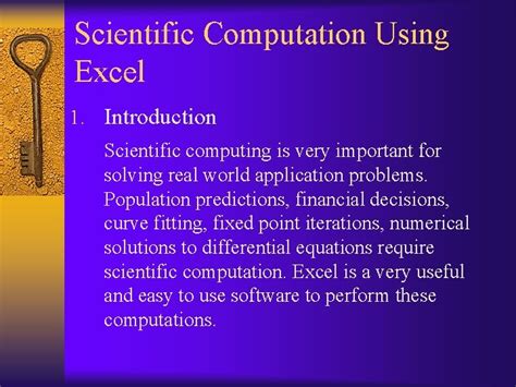 Scientific Computation Using Excel 1 Introduction Scientific Computing