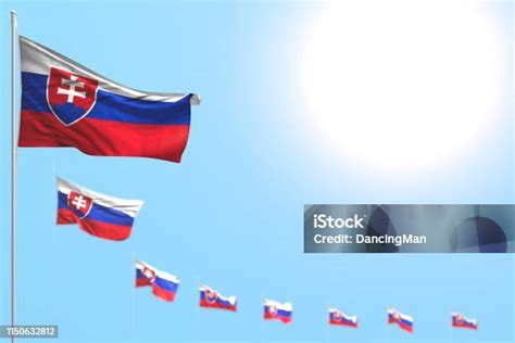 꽤 많은 슬로바키아 플래그는 텍스트에 대 한 소프트 초점과 빈 공간 대각선 배치어떤 잔치 국기 3d 그림 0명에 대한 스톡 사진 및 기타 이미지 Istock