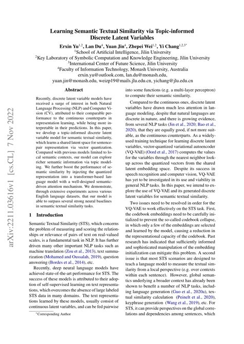 PDF Learning Semantic Textual Similarity Via Topic Informed Discrete
