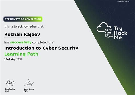 completed tryhackme cybersecurity course roshan rajeev posted on the topic linkedin