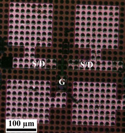 1 Shows A Top View Microscope Image Of A Fabricated Transistor After Download Scientific