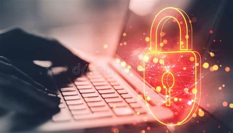 Digital Lock Symbol Overlay On Person Typing On Laptop Keyboard