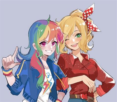 2630644 Safe Artistfeifeiyouji Applejack Rainbow Dash Human
