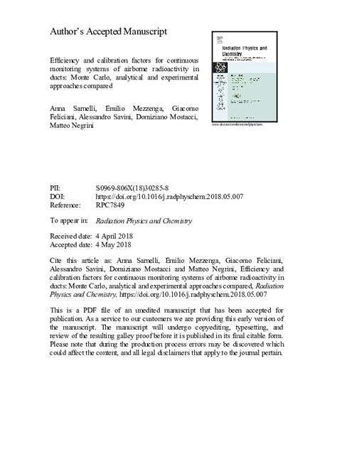 Pdf Efficiency And Calibration Factors For Continuous Monitoring Systems Of Airborne