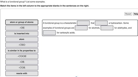 Solved What Is A Functional Group List Some Examples Match Chegg Com