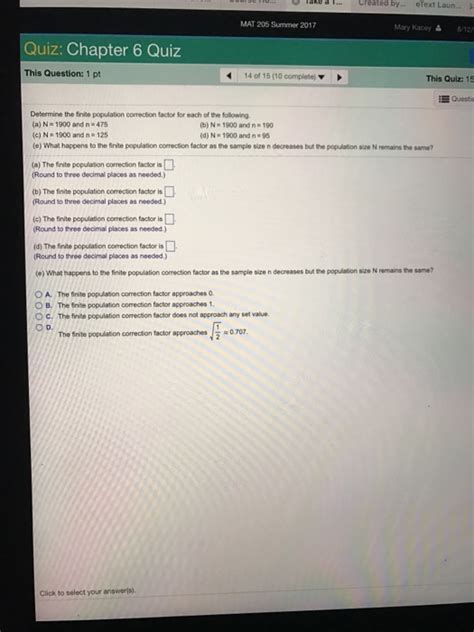 Solved Determine The Finite Population Correction Factor