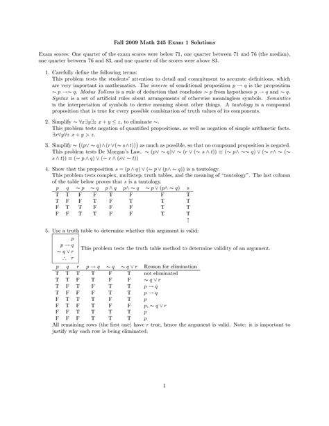 Discrete Mathematics Exam 1 With Solution Math 245 Docsity