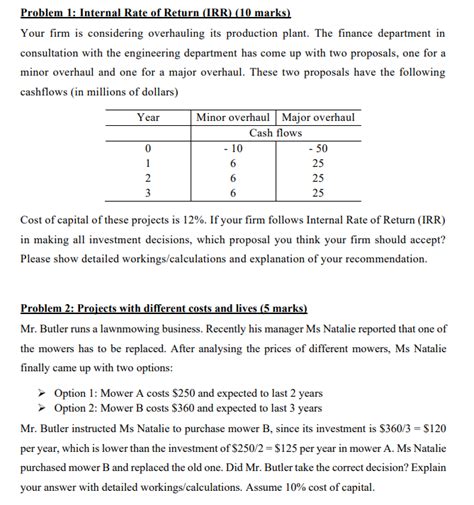 Solved Problem 1 Internal Rate Of Return Irr 10 Marks