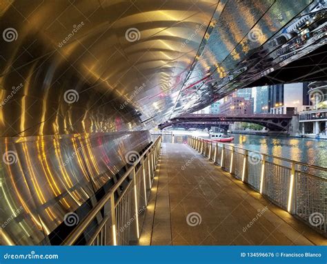 Reflective Underpass On The Chicago Riverwalk Editorial Photo Image
