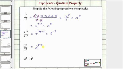 Ex Simplify Exponential Expressions Using The Quotient Property Of Exponents Youtube