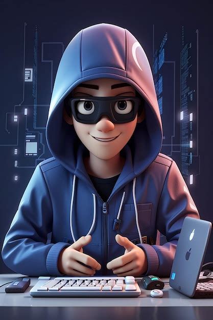 Premium Photo Computer Hacker Cartoon Character Sneaky 3d Animation Style