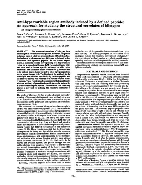 PDF Anti Hypervariable Region Antibody Induced By A Defined Peptide An Approach For Studying
