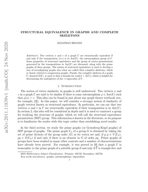 Pdf Structural Equivalence In Graphs And Complete Skeletons