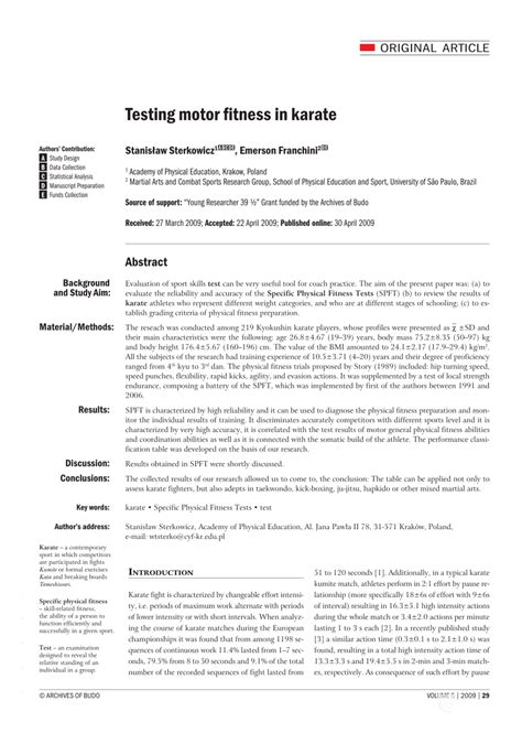 Pdf Testing Motor Fi Tness In Karate