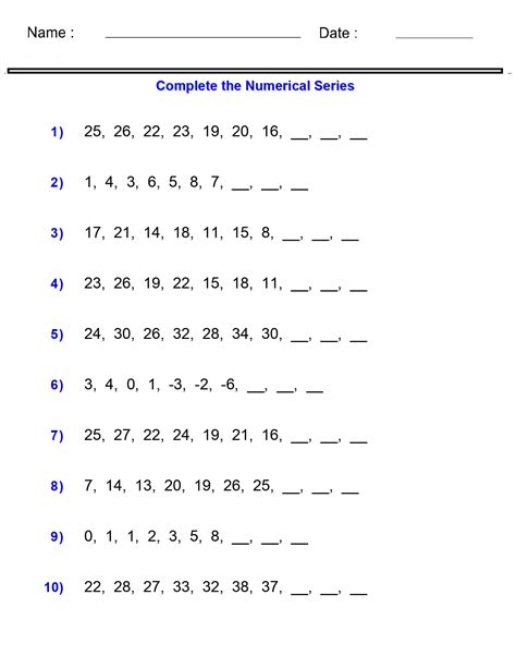 Patterns Worksheets Complete The Numerical Series Worksheets