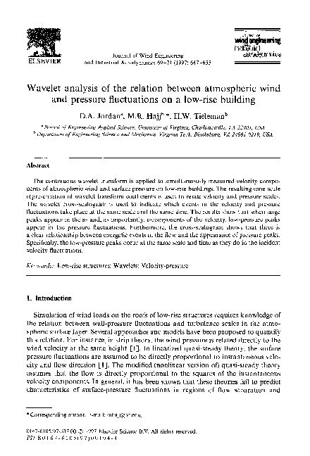Pdf Wavelet Analysis Of The Relation Between Atmospheric Wind And Pressure Fluctuations On A