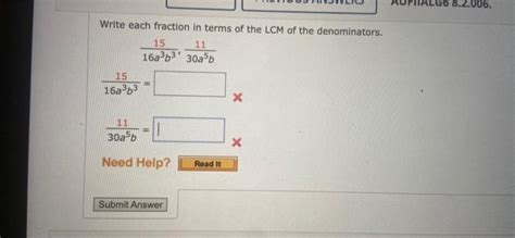 Solved Write Each Fraction In Terms Of The LCM Chegg Com