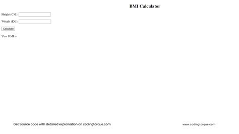 Bmi Calculator Using Html Css And Javascript Coding Torque Coding Torque