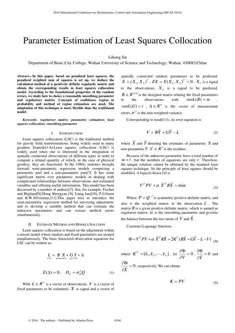 Pdf Parameter Estimation Of Least Squares Collocation