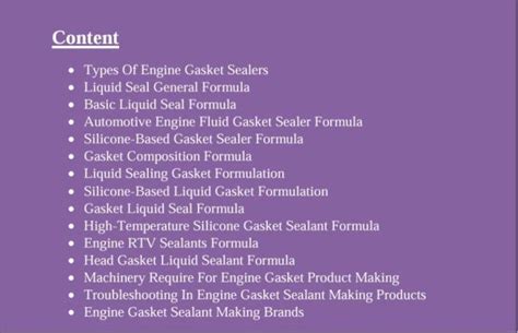 Engine Gasket Sealant Formulation At 1 Chemical Formula Services