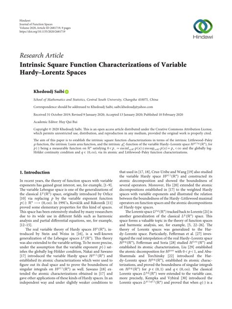 Pdf Intrinsic Square Function Characterizations Of Variable Hardy