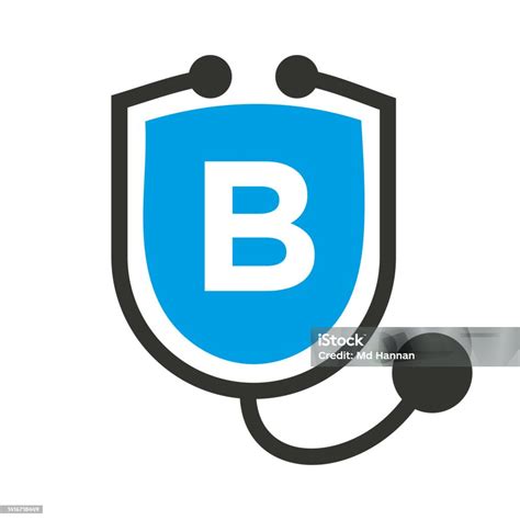 편지 B 건강 관리 로고 방패 청진기 기호가있는 문자 B 개념의 의사 및 의료 로고 유형 간호사에 대한 스톡 벡터 아트 및 기타