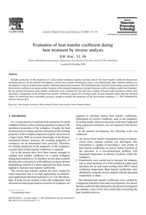 Pdf Evaluation Of Heat Transfer Coefficient During Heat Treatment By Inverse Analysis