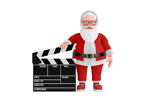 만화 쾌활한 산타클로스 할아버지 영화 클래퍼 보드 3d 렌더링 12월에 대한 스톡 사진 및 기타 이미지 12월 감독 겨울