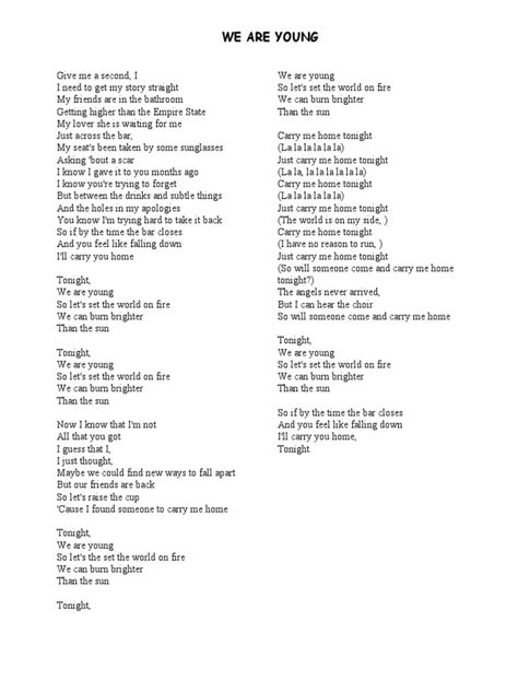 We Are Young Lyrics And Analysis Pdf