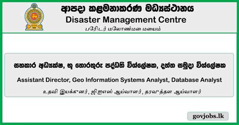 Assistant Director Geo Information Systems Analyst Database Analyst Disaster Management