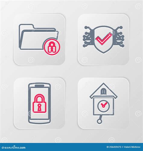 Set Line Retro Wall Watch Smartphone With Lock Cyber Security And