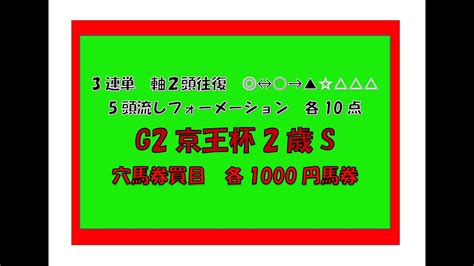 2021年11月6日（土） 的中馬券予想 3連単 軸2頭往復 ↔ → 5頭流しフォーメーション 各10点 各1000円 G2京王杯2歳