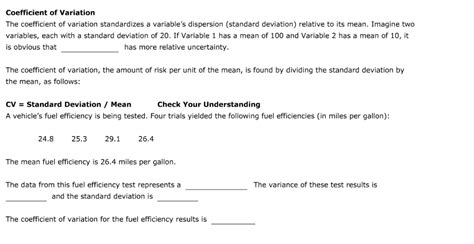 Solved Coefficient Of Variation The Coefficient Of Variation Chegg Com