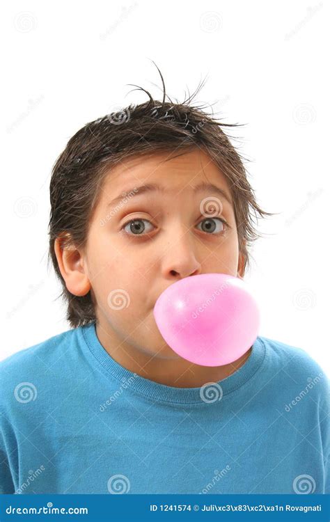 Boy Blowing A Pink Bubble Gum Stock Images Image