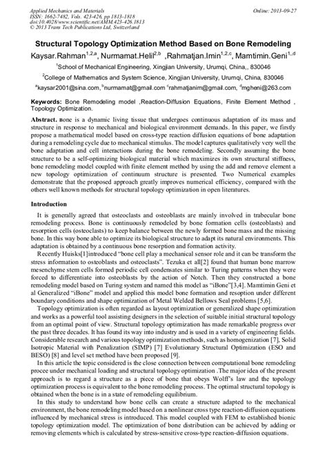 Structural Topology Optimization Method Based On Bone Remodeling Scientific Net