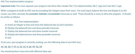 solved avl tree implementation program important note you