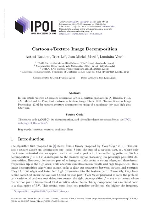 Pdf Cartoontexture Image Decomposition