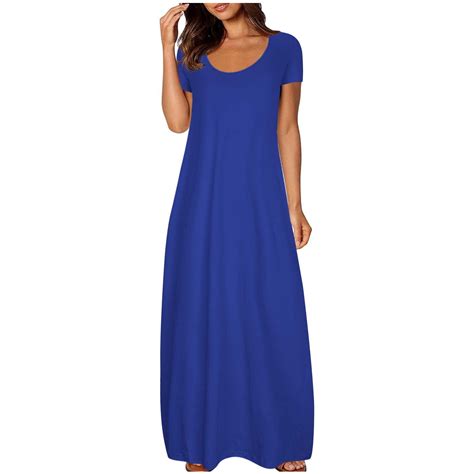 Ayolanni Ankle Length Plus Size Dresses For Curvy Women Blue Solid