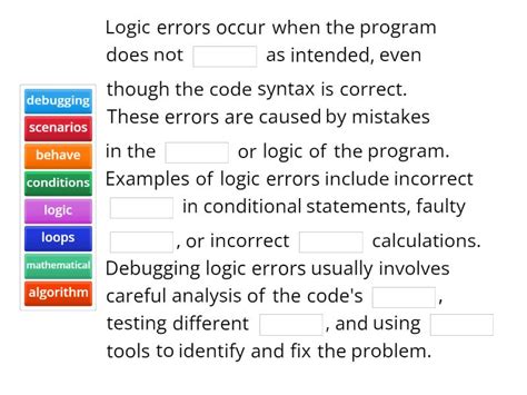 Logic Errors Complete The Sentence