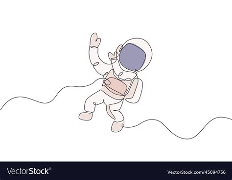 Single Continuous Line Drawing Of Young Cosmonaut Vector Image