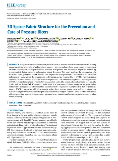 Pdf 3d Spacer Fabric Structure For The Prevention And Care Of Pressure Ulcers