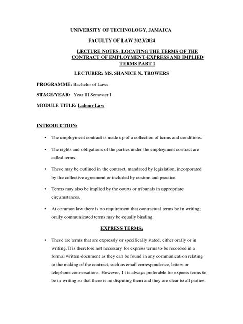 Unit 2 Labour Law Terms Part 1 Updated Pdf Law