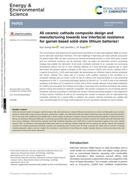 Pdf All Ceramic Cathode Composite Design And Manufacturing Towards Low Interfacial Resistance