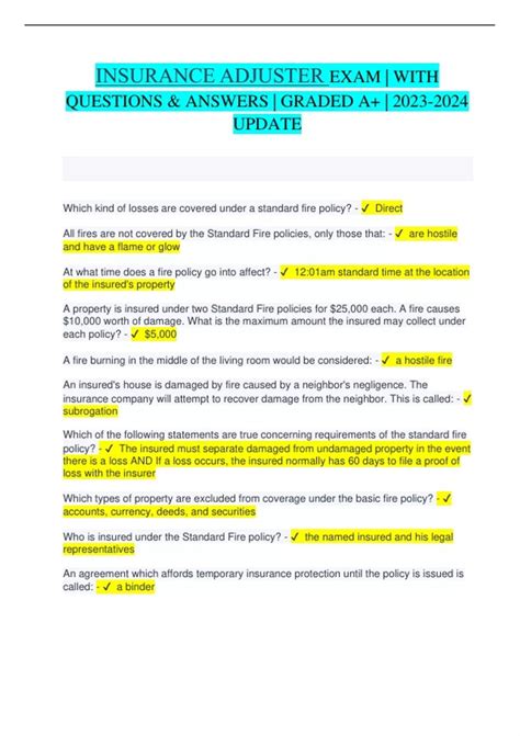 Insurance Adjuster Exam With Questions And Answers Graded A 2023 20insurance Adjuster Exam