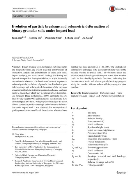 PDF Evolution Of Particle Breakage And Volumetric Deformation Of Binary Granular Soils Under