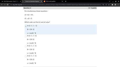 Solved For Simultaneous Linear Equations X1x210x1−x22